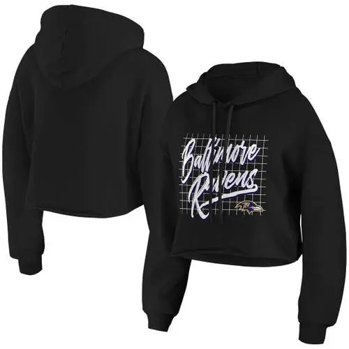WEAR BY ERIN ANDREWS Baltimore Ravens Cropped Pullover Hoodie - Black