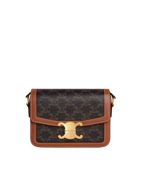 Celine Triomphe Canvas And Calfskin Teen Triomphe Bag - Tan
