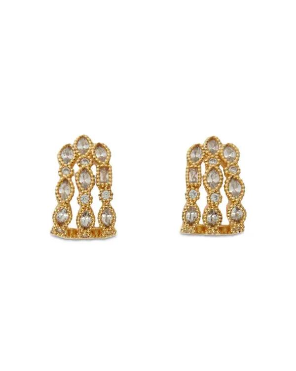Maje Rhinestone Triple Row Curved Earrings - Gold