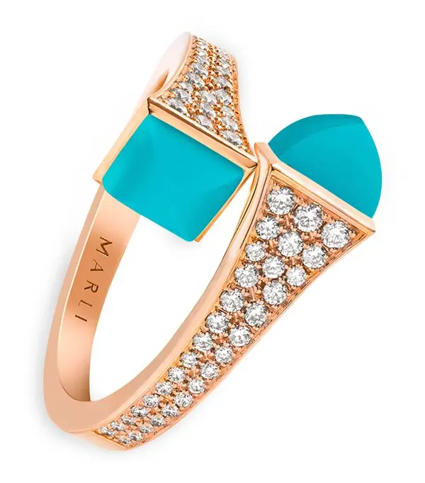 MARLI NEW YORK Midi Diamond And Turquoise Cleo Ring - Rose Gold