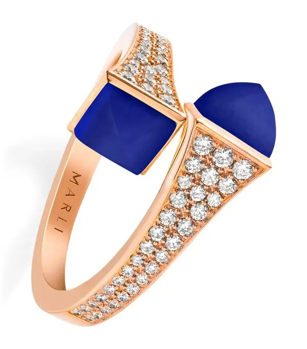 MARLI NEW YORK Midi Diamond And Lapis Lazuli Cleo Ring - Rose Gold
