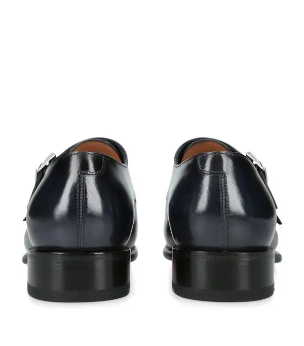 Santoni Leather Monk Shoes - Navy