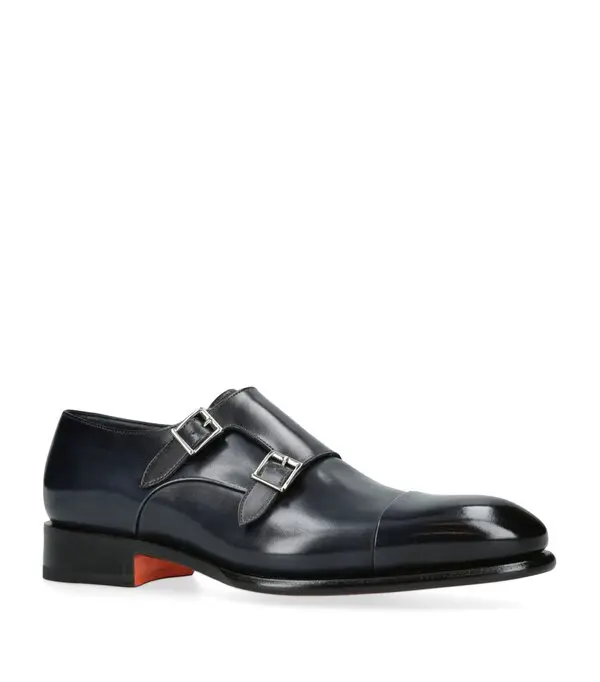 Santoni Leather Monk Shoes - Navy