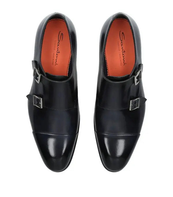Santoni Leather Monk Shoes - Navy