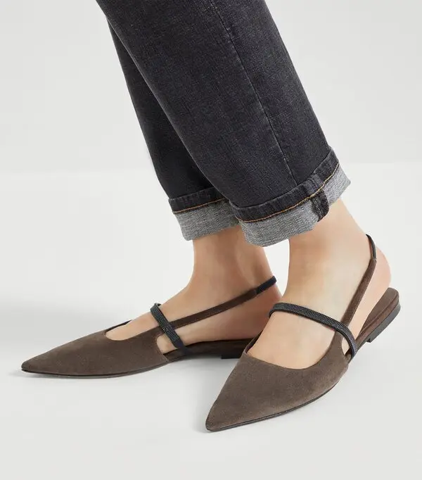 Brunello Cucinelli Suede Slingback Flats