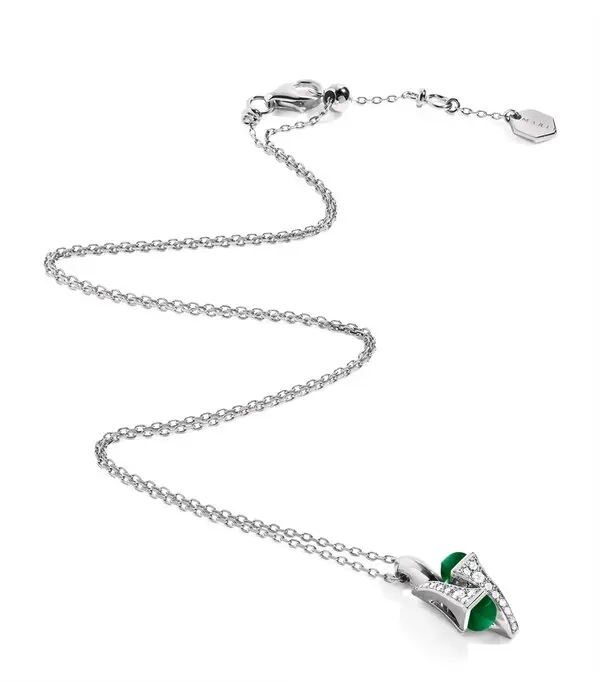 MARLI NEW YORK Gold, Diamond And Green Agate Cleo Pendant Necklace - White