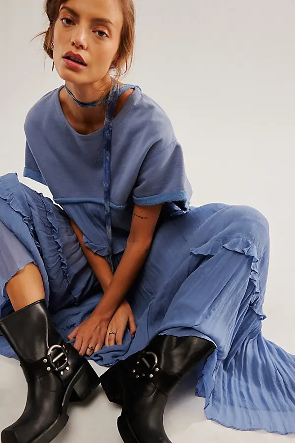 Free People Stacy Midi Dress In Denim Grey - 34% Off | Editorialist