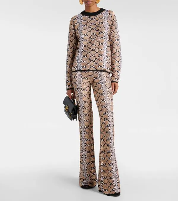 Balmain Snake-print Flared Trousers