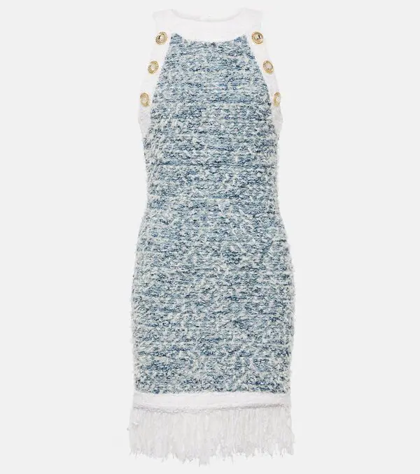 Balmain Fringed Tweed Minidress - Blue