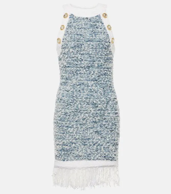 Balmain Fringed Tweed Minidress - Blue