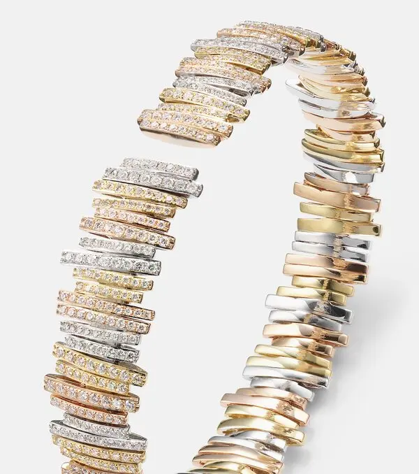 SUZANNE KALAN 18kt Tri-gold Diamond Bangle - Multicoloured