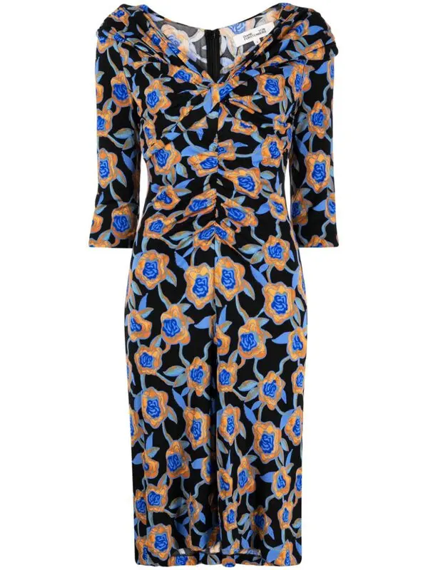 Diane Von Furstenberg Jin Floral-print V-neck Dress - Black