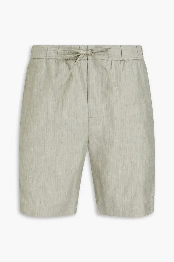 Frescobol Carioca Felipe Herringbone Linen And Cotton-blend Drawstring Shorts - Sage Green