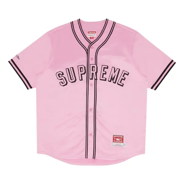 Supreme X Mitchell & Ness Satin Baseball Jersey - Pink