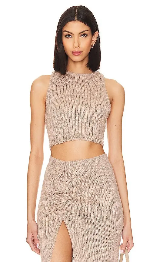 LOVERS AND FRIENDS Rosette Embellished Knit Top - Beige