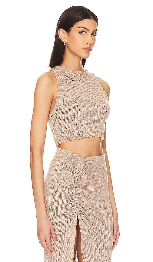 LOVERS AND FRIENDS Rosette Embellished Knit Top - Beige