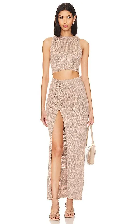 LOVERS AND FRIENDS Rosette Embellished Knit Top - Beige