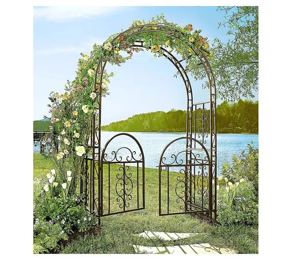 EVERGREEN Montebello Iron Garden Arbor With Gat E