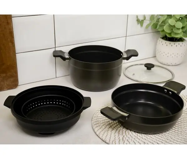 KUHN RIKON 2-pc Nesting Nonstick Cookware Set W Colander & Lid