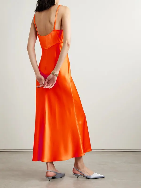 strapless open back dress Ralph Lauren Purple Label Orange/ Blue Bengal Stripe Broadcloth Dress