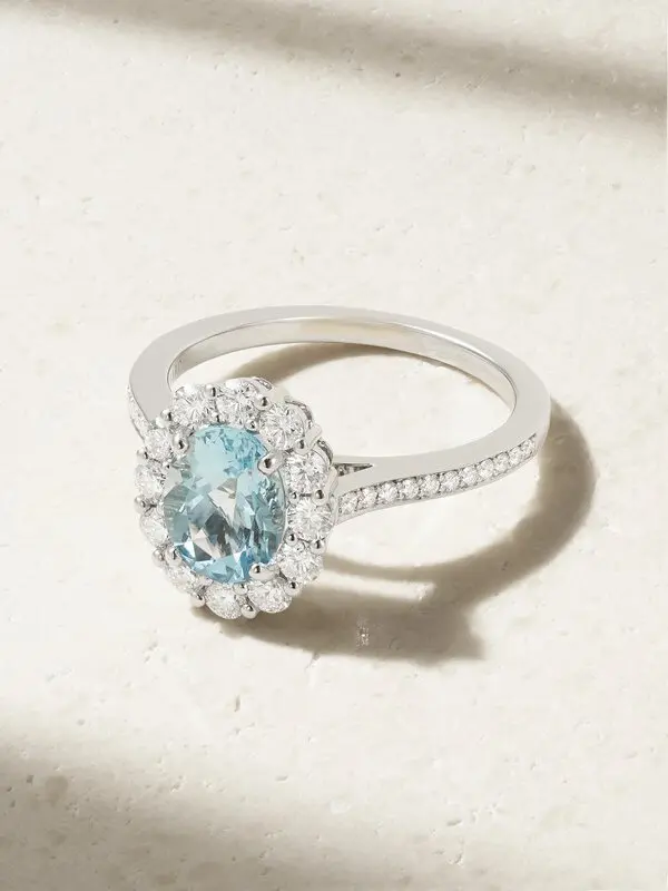 GARRARD 1735 Platinum, Aquamarine And Diamond Ring - Gold