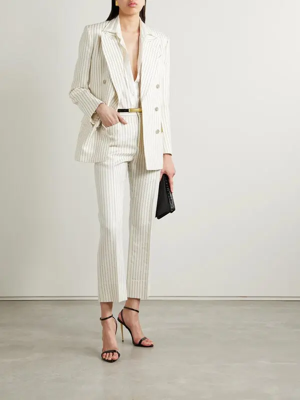 TOM FORD Double-breasted Pinstripe Wool-blend Twill Blazer - White