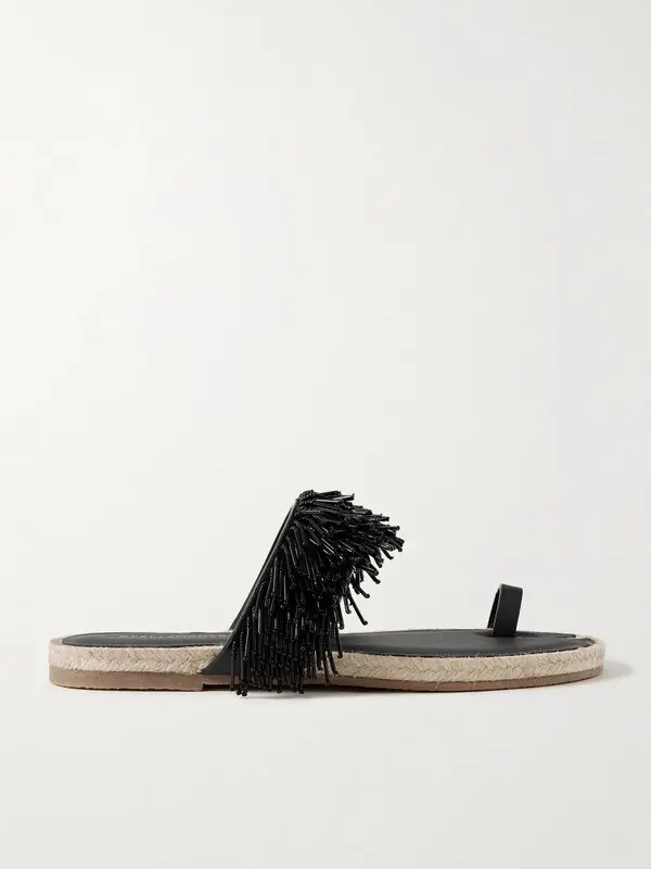 Stella McCartney Gaia Bead-embellished Raffia Sandals - Black