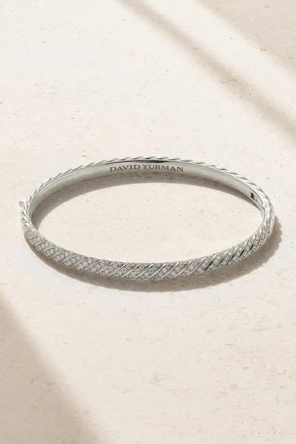 David Yurman Sculpted Cable Diamond Bangle - Gold