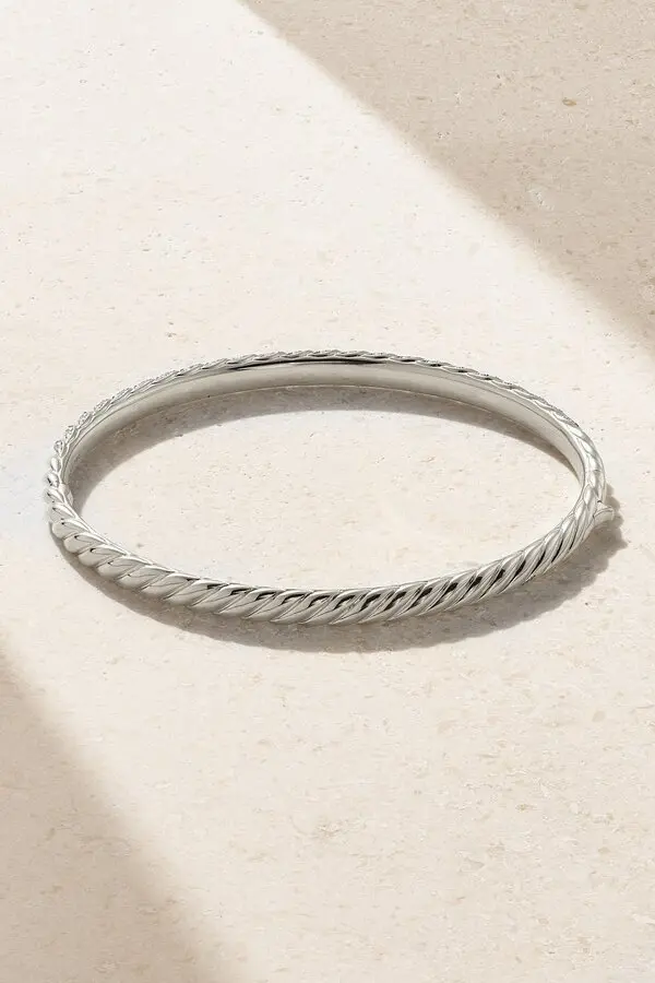 David Yurman Sculpted Cable Diamond Bangle - Gold