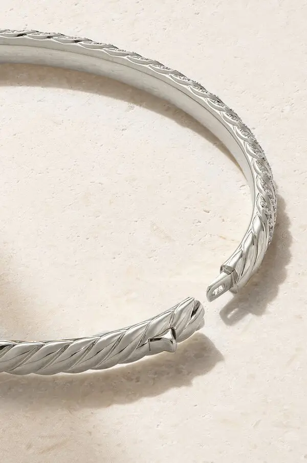 David Yurman Sculpted Cable Diamond Bangle - Gold