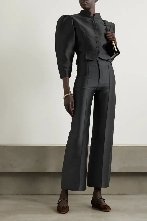 DESTREE Yoshitomo Pleated Faille Wide-leg Pants - Black