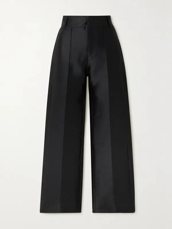 DESTREE Yoshitomo Pleated Faille Wide-leg Pants - Black