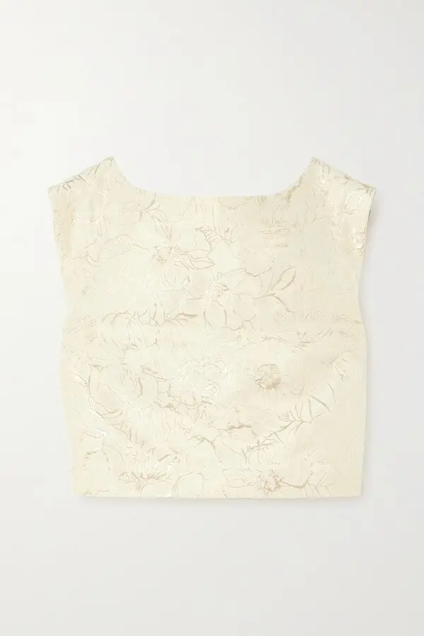 DESTREE Richard Cropped Floral Brocade Top - Ecru