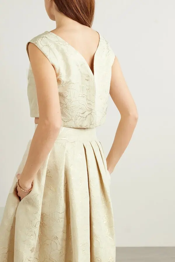 DESTREE Richard Cropped Floral Brocade Top - Ecru