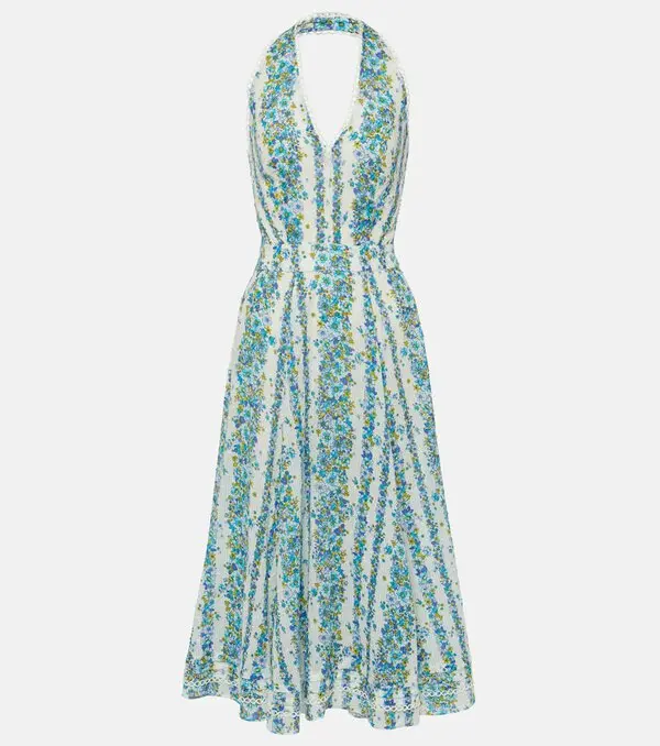 Poupette St Barth Beth Floral Halterneck Midi Dress - Blue