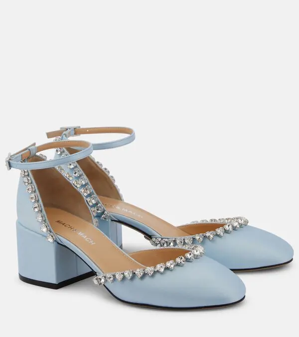 Mach & Mach Audrey 55 Embellished Satin Pumps - Blue