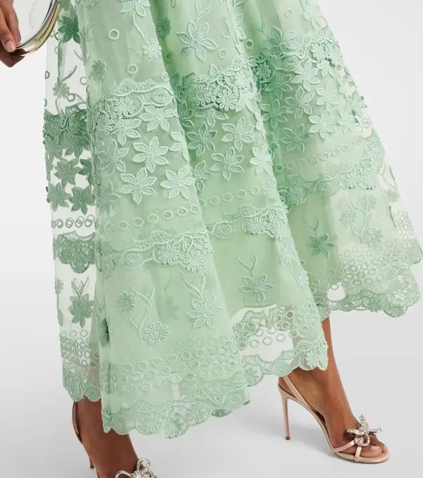 Elie Saab Floral-Appliqu Silk-Blend Midi Dress In Green - 30% Off |  Editorialist