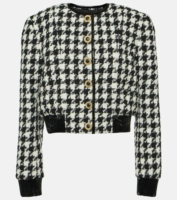 Balmain Houndstooth Tweed Jacket - Black