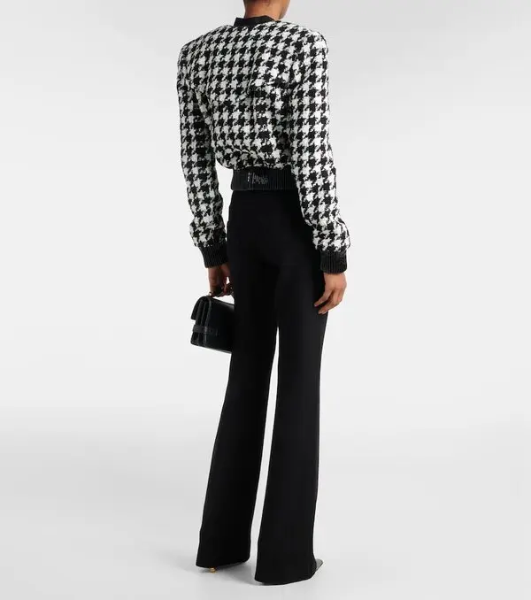 Balmain Houndstooth Tweed Bomber Jacket - Black