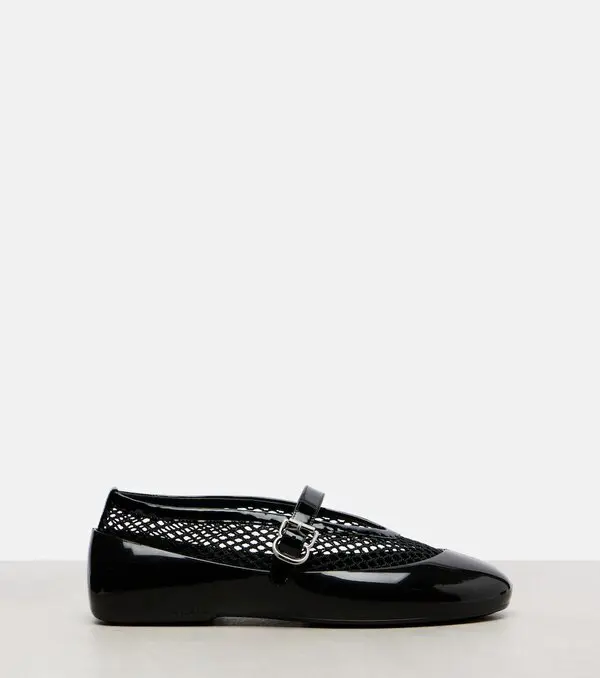 Alaïa Leather-trimmed Fishnet Ballet Flats - Black