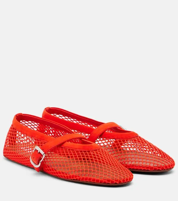 Alaïa Leather-trimmed Fishnet Ballet Flats - Red