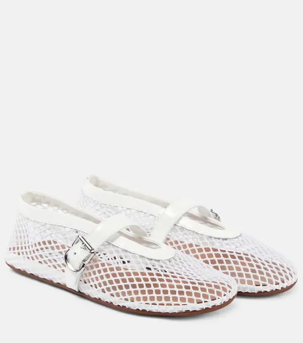 Alaïa Leather-trimmed Fishnet Ballet Flats - White