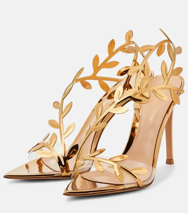 GIANVITO ROSSI Flavia Leaf-embellished Pumps - Gold