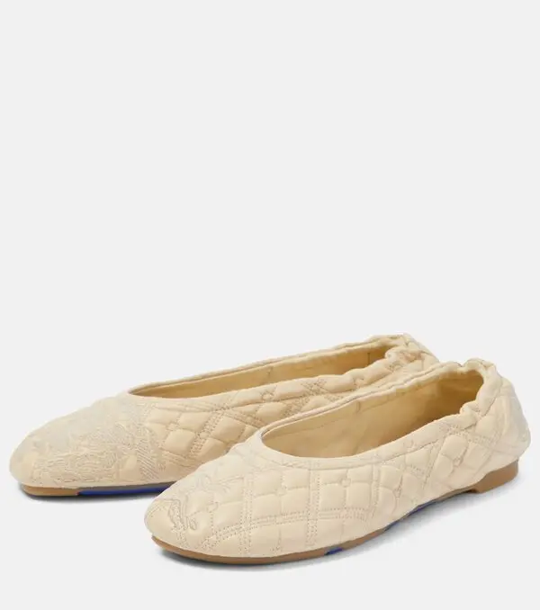 Burberry Ekd Quilted Leather Ballerinas - Beige