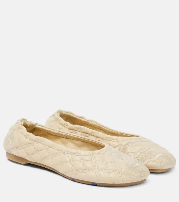 Burberry Ekd Quilted Leather Ballerinas - Beige