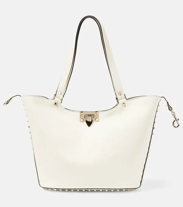 Valentino Garavani Rockstud Small Leather Tote - White