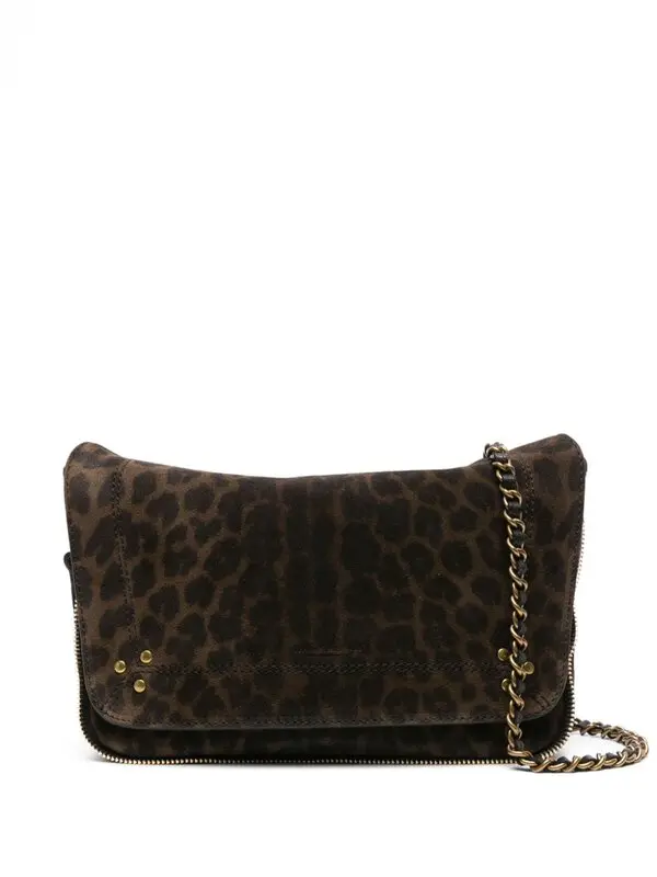 Jérôme Dreyfuss Bobi Suede Leopard Print Crossbody Bag - Brown