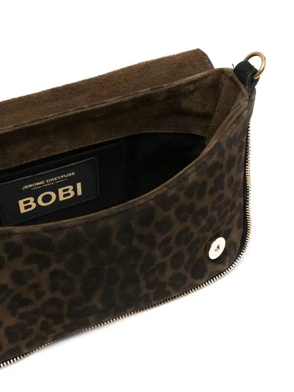 Jérôme Dreyfuss Bobi Suede Leopard Print Crossbody Bag - Brown