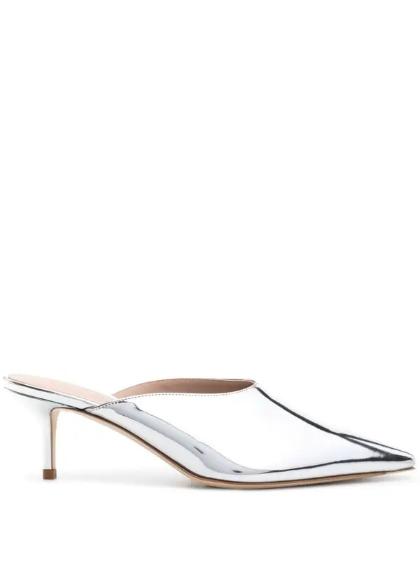 SCAROSSO Laura 60mm Patent Mules - Silver
