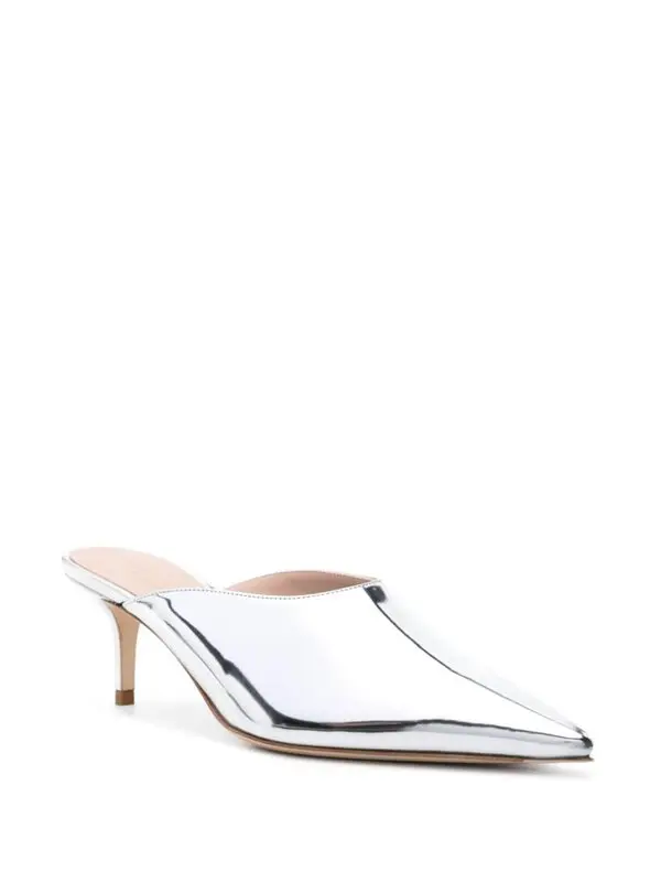SCAROSSO Laura 60mm Patent Mules - Silver